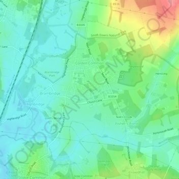 Colden Common topographic map, elevation, terrain