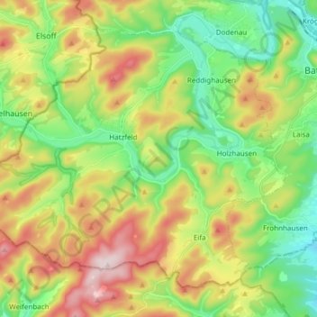 Hatzfeld (Eder) topographic map, elevation, terrain