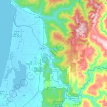 Smith River topographic map, elevation, terrain