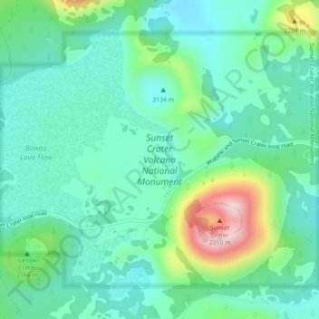 Sunset Crater Volcano National Monument topographic map, elevation, terrain