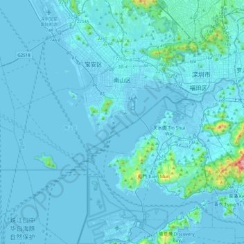 Nanshan District topographic map, elevation, terrain