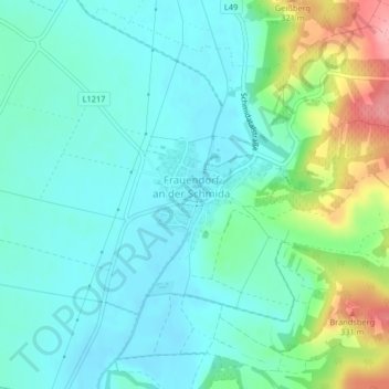 Frauendorf an der Schmida topographic map, elevation, terrain