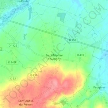 Saint-Martin-d'Aubigny topographic map, elevation, terrain