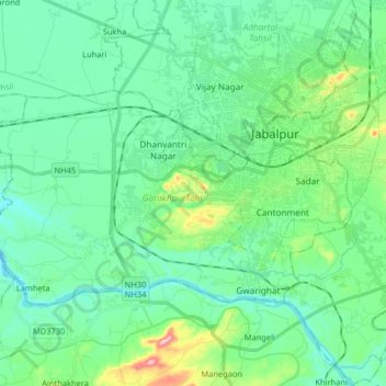 Jabalpur topographic map, elevation, terrain
