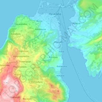 Municipal Unit of Lefkada topographic map, elevation, terrain