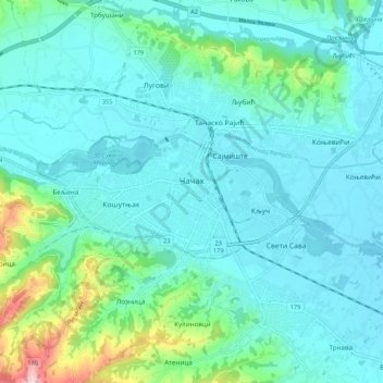 Cacak topographic map, elevation, terrain