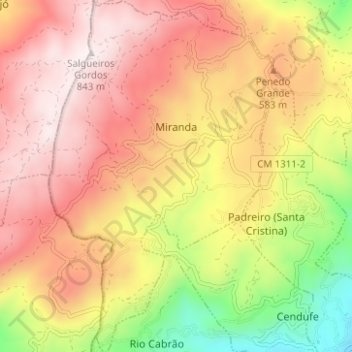 Miranda topographic map, elevation, terrain