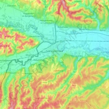 Szentgotthárd topographic map, elevation, terrain