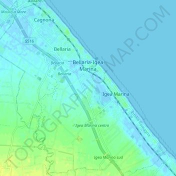 Bellaria-Igea Marina topographic map, elevation, terrain