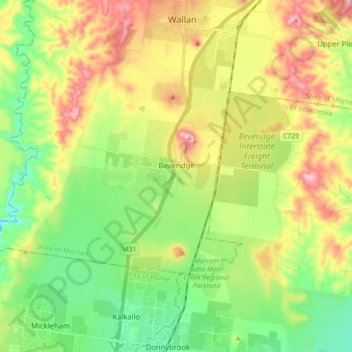 Beveridge topographic map, elevation, terrain