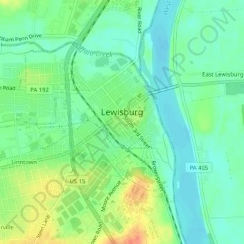 Lewisburg topographic map, elevation, terrain