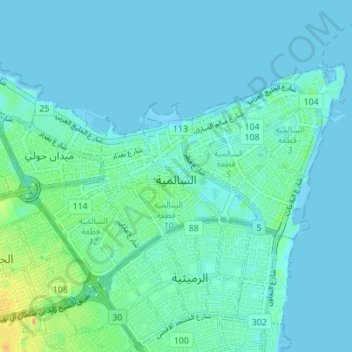 Salmiya topographic map, elevation, terrain