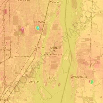 Grosse Ile Township topographic map, elevation, terrain