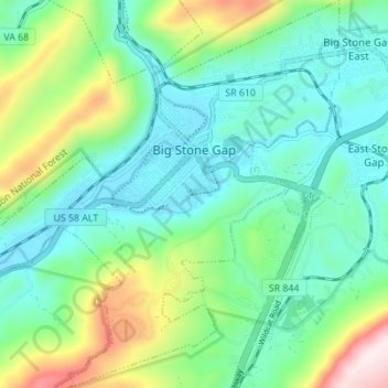 Big Stone Gap topographic map, elevation, terrain