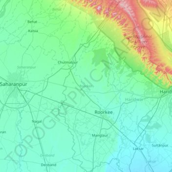 Roorkee topographic map, elevation, terrain