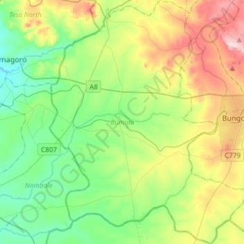 Bumula topographic map, elevation, terrain
