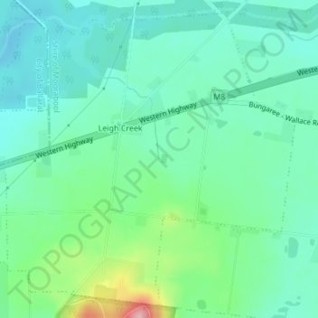 Leigh Creek topographic map, elevation, terrain