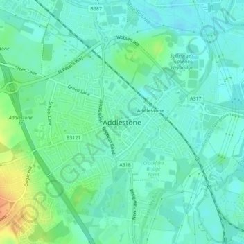 Addlestone topographic map, elevation, terrain