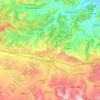 Huedin topographic map, elevation, terrain
