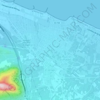 el Verger topographic map, elevation, terrain