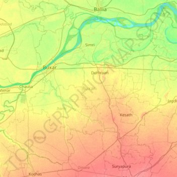 Buxar topographic map, elevation, terrain