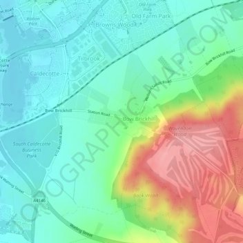 Bow Brickhill topographic map, elevation, terrain