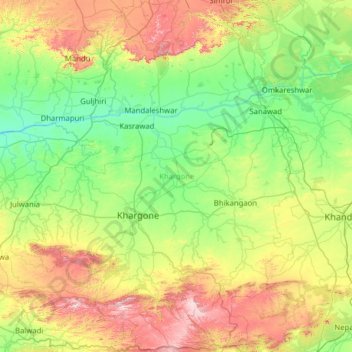 Khargone topographic map, elevation, terrain