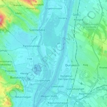 Szigetmonostor topographic map, elevation, terrain