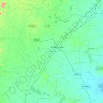 Tindivanam topographic map, elevation, terrain
