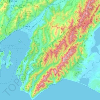 Lower Hutt City topographic map, elevation, terrain