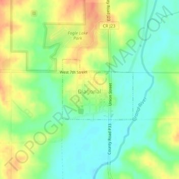Diagonal topographic map, elevation, terrain