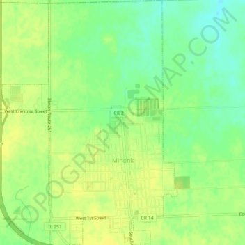 Minonk topographic map, elevation, terrain