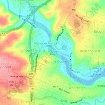 Nahoon River topographic map, elevation, terrain
