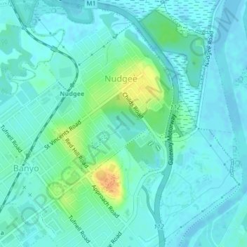 Nudgee topographic map, elevation, terrain