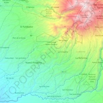 Nuevo Progreso topographic map, elevation, terrain