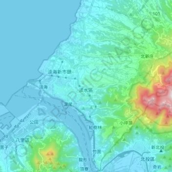 Tamsui District topographic map, elevation, terrain