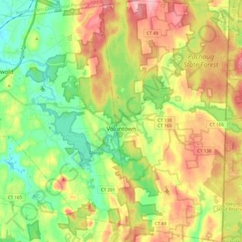 Voluntown topographic map, elevation, terrain