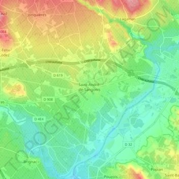 Saint-André-de-Sangonis topographic map, elevation, terrain