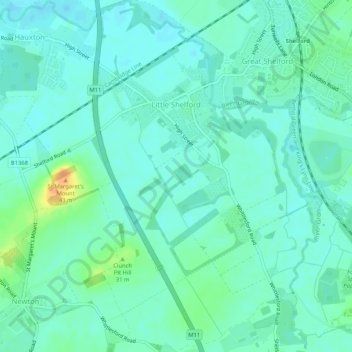 Little Shelford topographic map, elevation, terrain