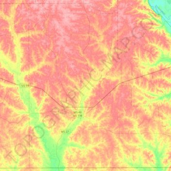 Walthall County topographic map, elevation, terrain
