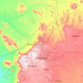 Lubango topographic map, elevation, terrain