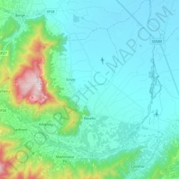 Revello topographic map, elevation, terrain