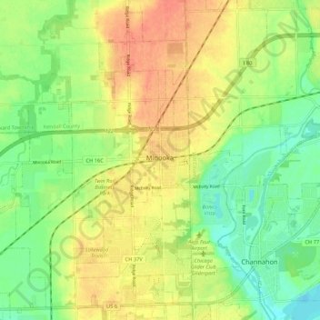 Minooka topographic map, elevation, terrain