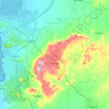 Turbaco topographic map, elevation, terrain