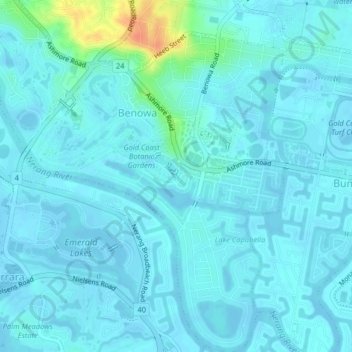 Benowa topographic map, elevation, terrain