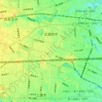 Musashino topographic map, elevation, terrain