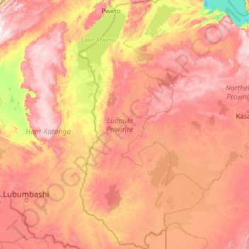 Luapula Province topographic map, elevation, terrain