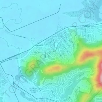 Freshwater topographic map, elevation, terrain