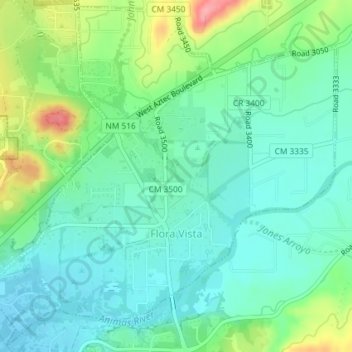 Flora Vista topographic map, elevation, terrain