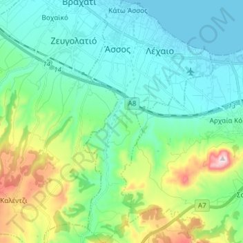Municipal Unit of Assos - Lechaio topographic map, elevation, terrain